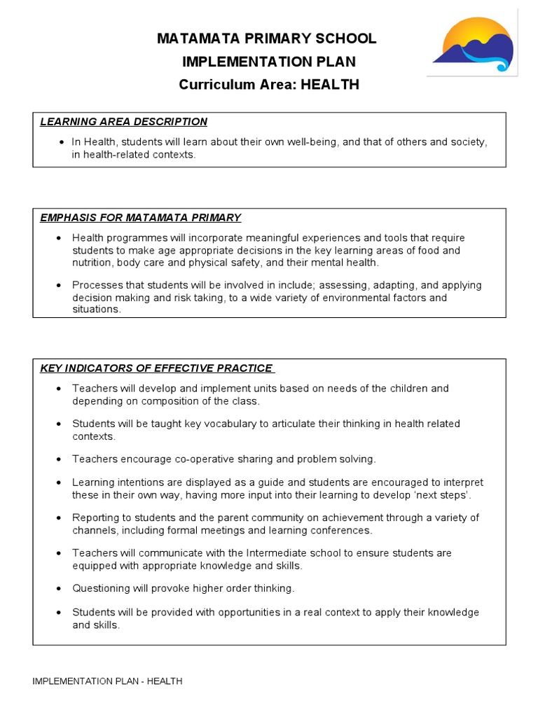 Implementation Plan - Health | PDF | Quality Of Life | Quality