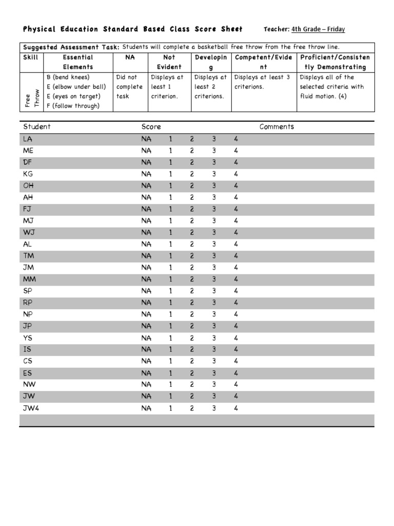 Free Throw Rubric 2 | PDF