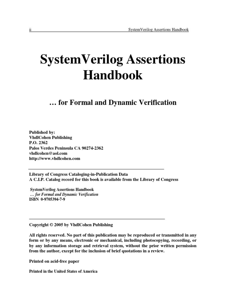 Systemverilog Assertions Handbook Pdf Formal Verification Specification Technical Standard