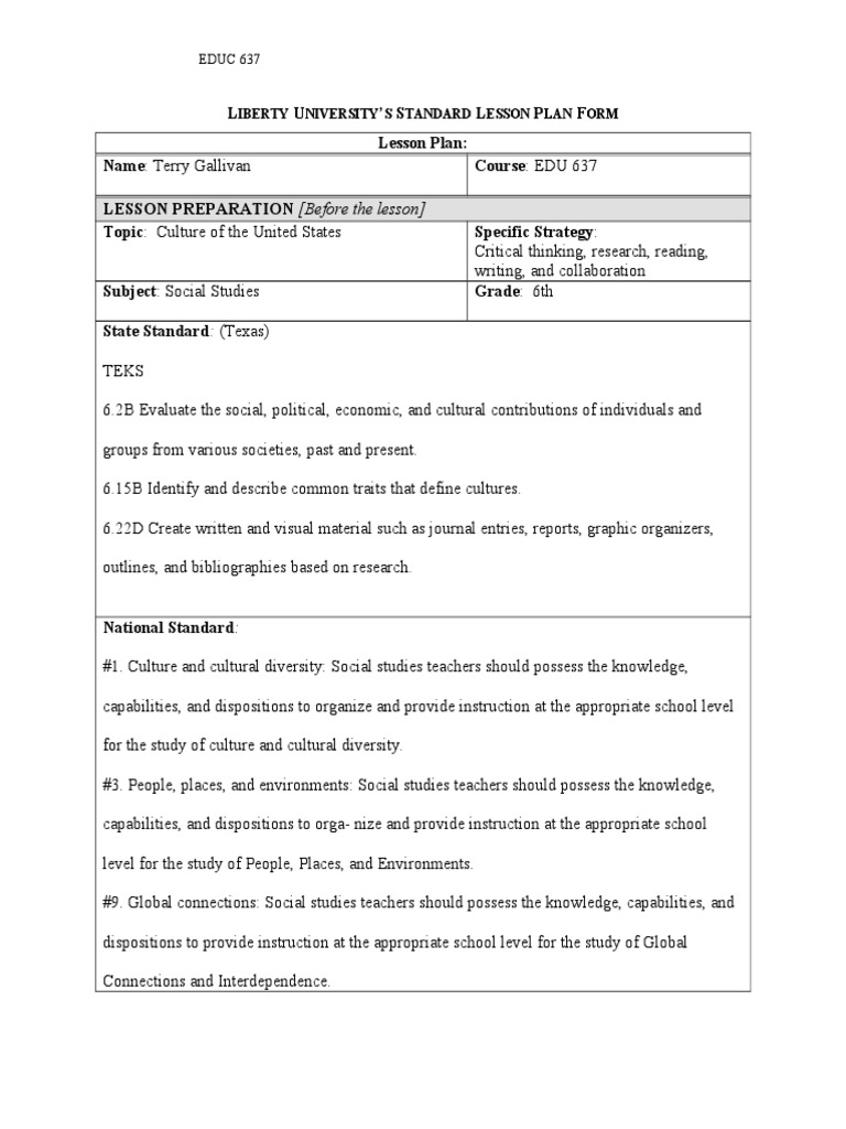 Culture Quilt Lesson Plan by Gallivan | PDF | Pedagogy | Teaching