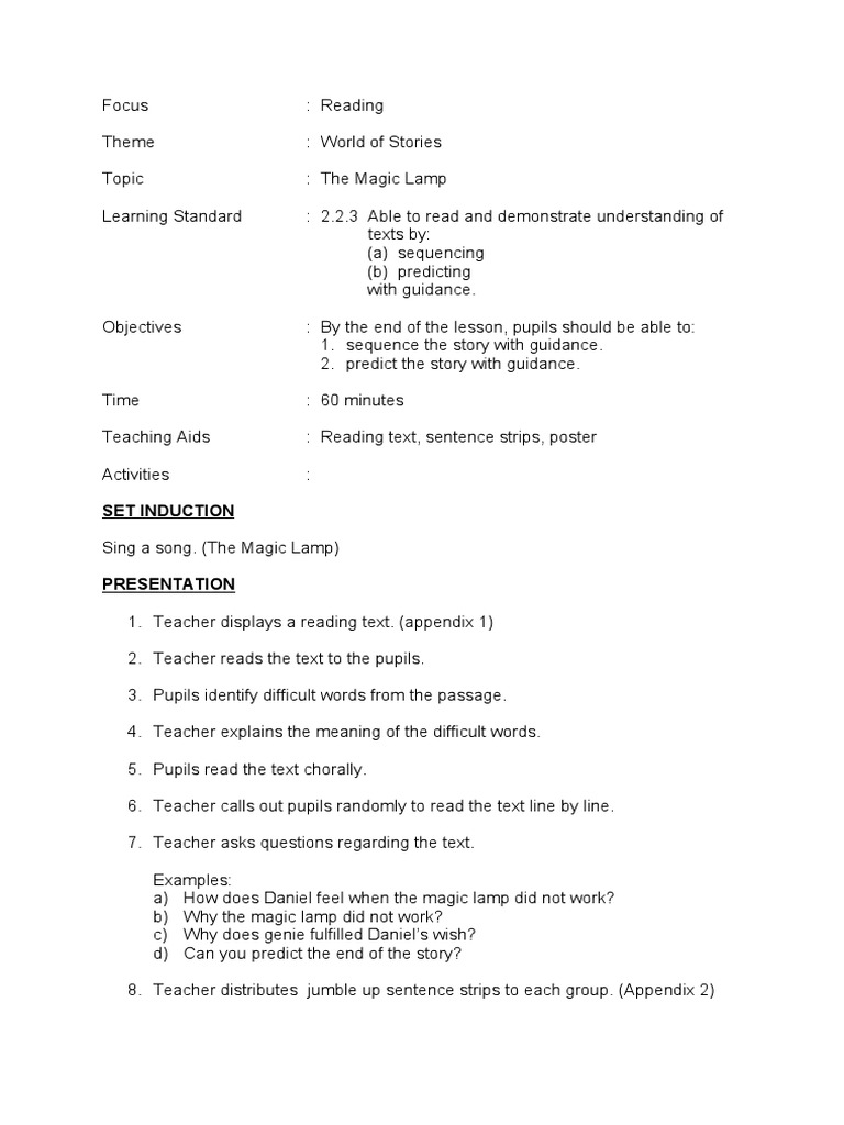 Understanding "The Magic Lamp" Story | PDF