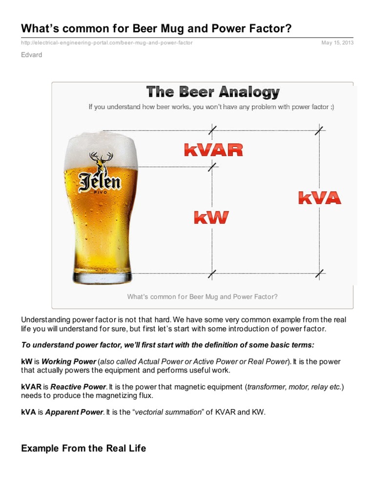 Understanding Power Factor Through A Relatable Beer Mug Analogy | PDF ...