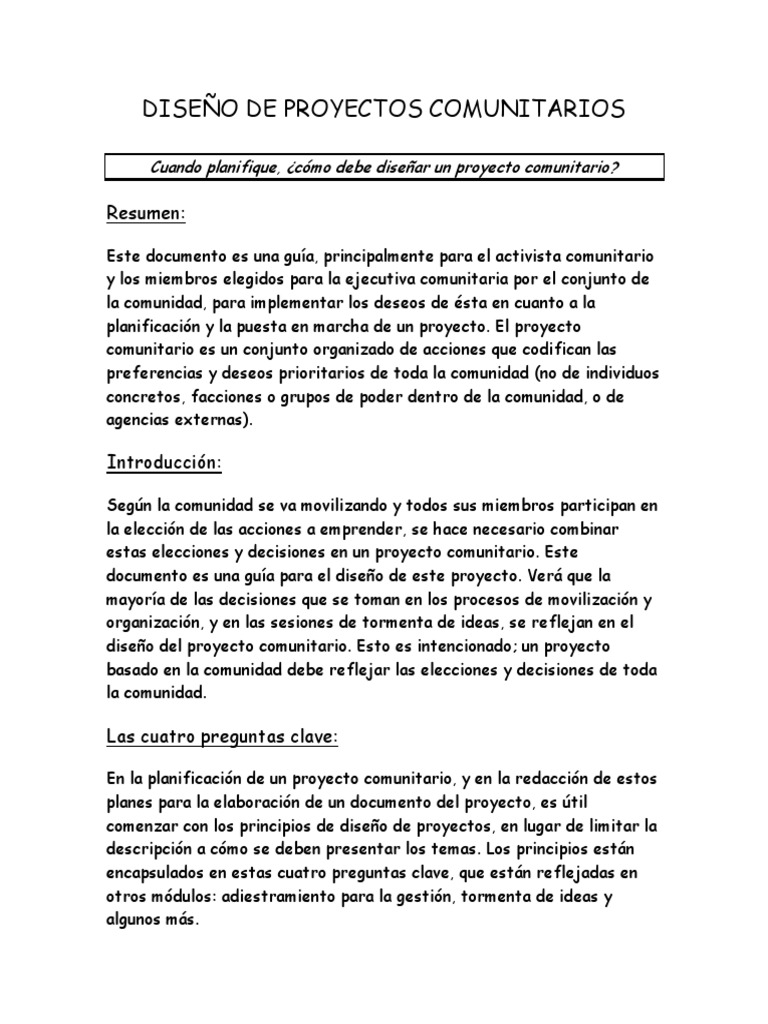 Diseño de Proyectos Comunitarios | PDF | Presupuesto | Diseño