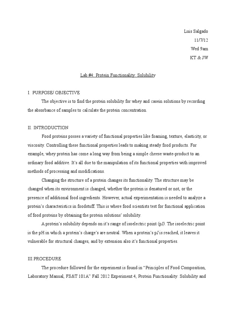 Lab 4 Protein Solubility | PDF | Solubility | Proteins