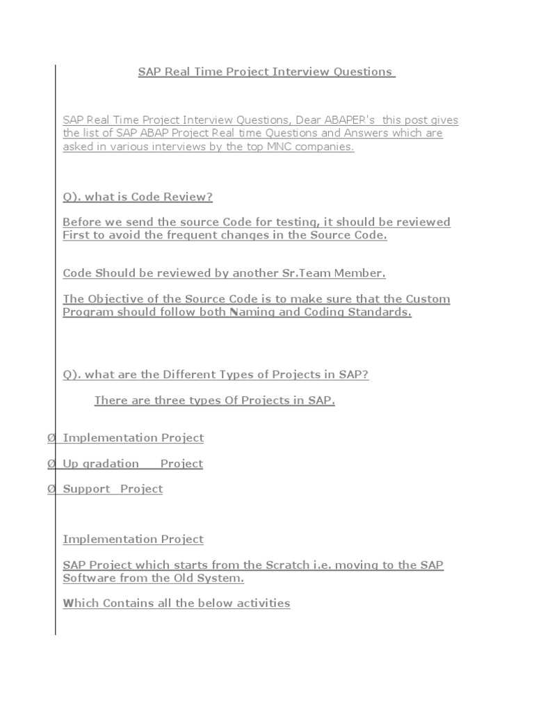 SAP Real Time Project Interview Questions | PDF | Subroutine | Implementation