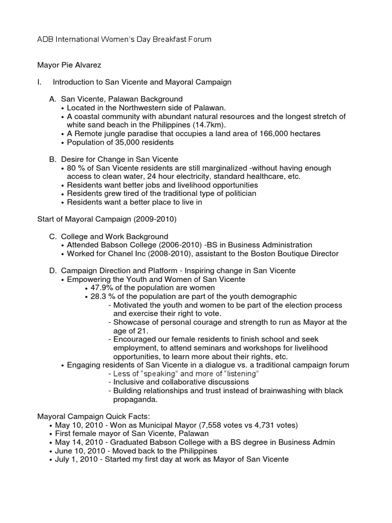 Presentation Outline - Mayor Pie Alvarez | Download Free PDF | College ...