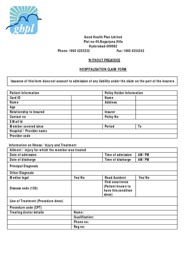 GHPL Hospitalization Claim Form | PDF | Patient | Insurance