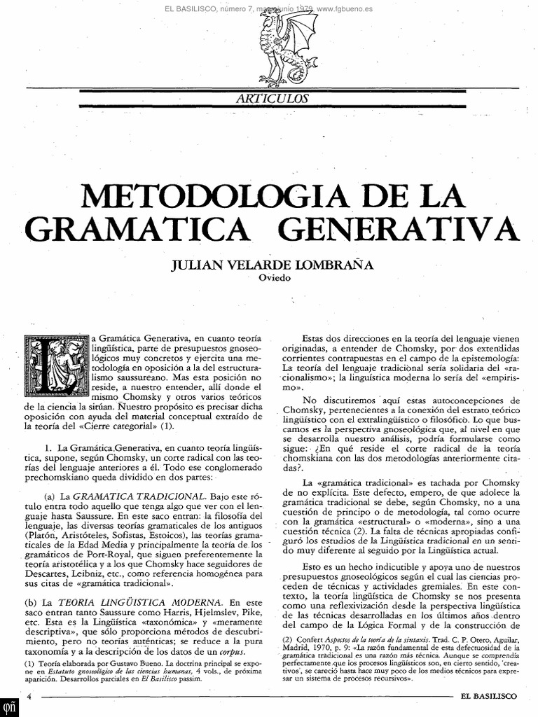 Metodologia de La Gramatica Generativa | PDF | Ciencias sociales ...