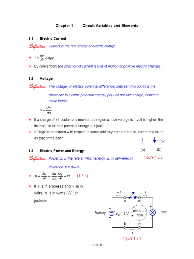 Chapter 1 Circuit Variables and Elements | PDF | Inductor | Electric Current