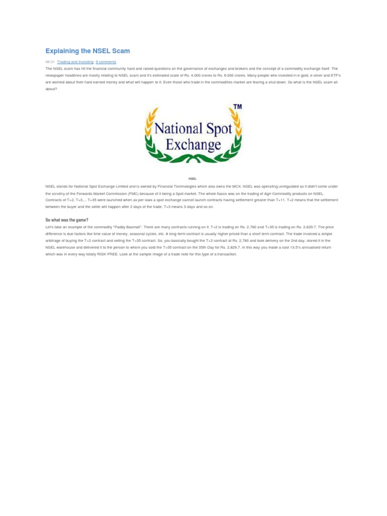 NSEL Scam Explained: Key Details | PDF | Financial Markets | Business ...