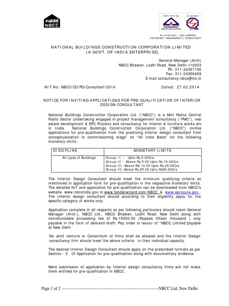 NBCC Interior Design Consultant - Asp | PDF | Economies | Business