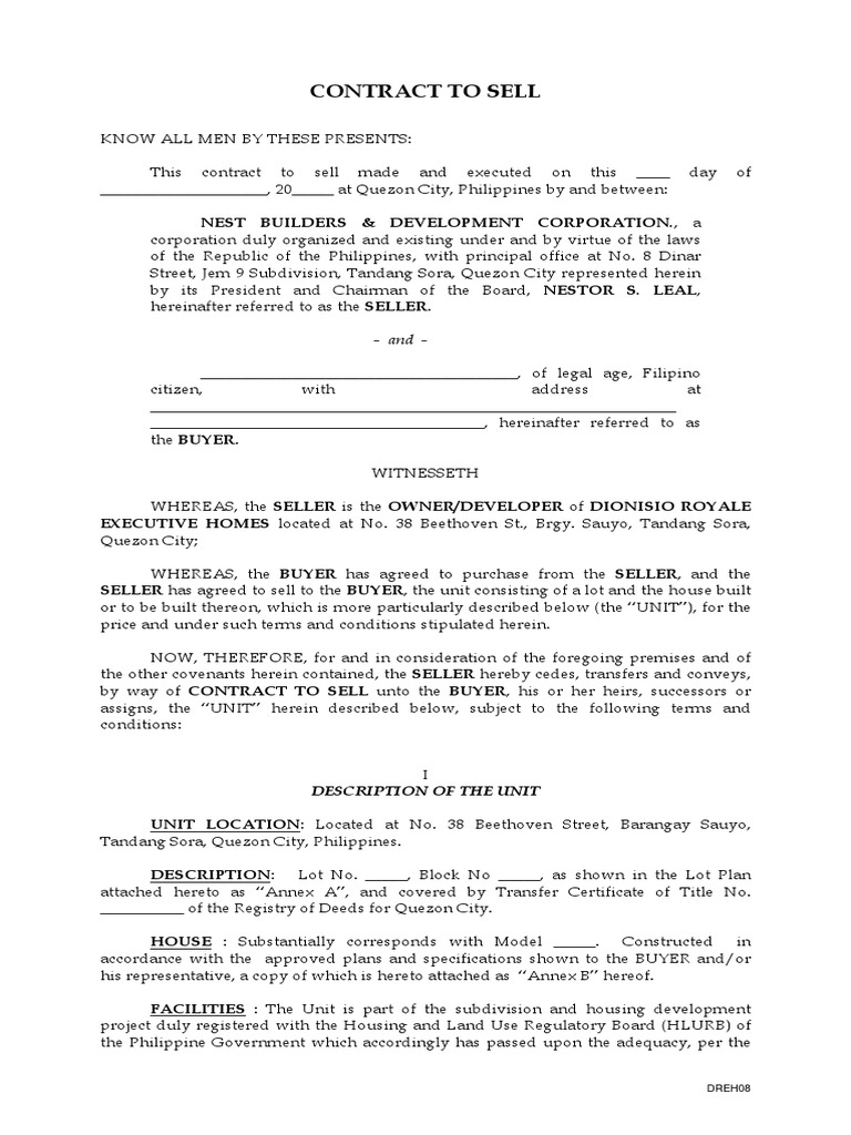 DREH-Contract to Sell sample | Rescission | Deed
