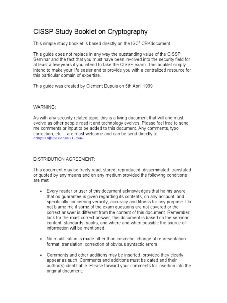 CISSP Study Guide On Cryptography | PDF | Public Key Cryptography | Key ...