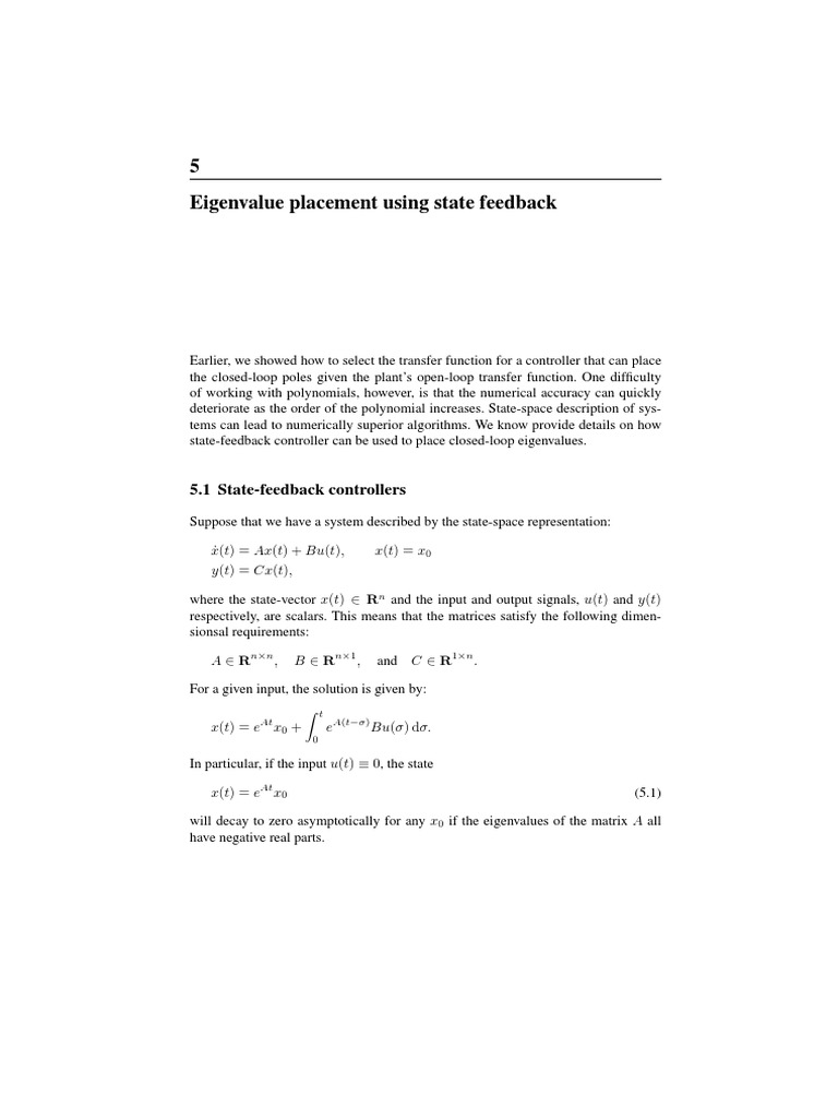 5 Eigenvalue Placement Using State Feedback | PDF | Control Theory | Applied Mathematics