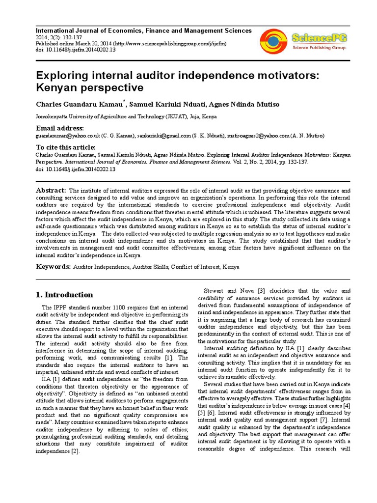 Exploring Internal Auditor Independence Motivators: Kenyan Perspective ...