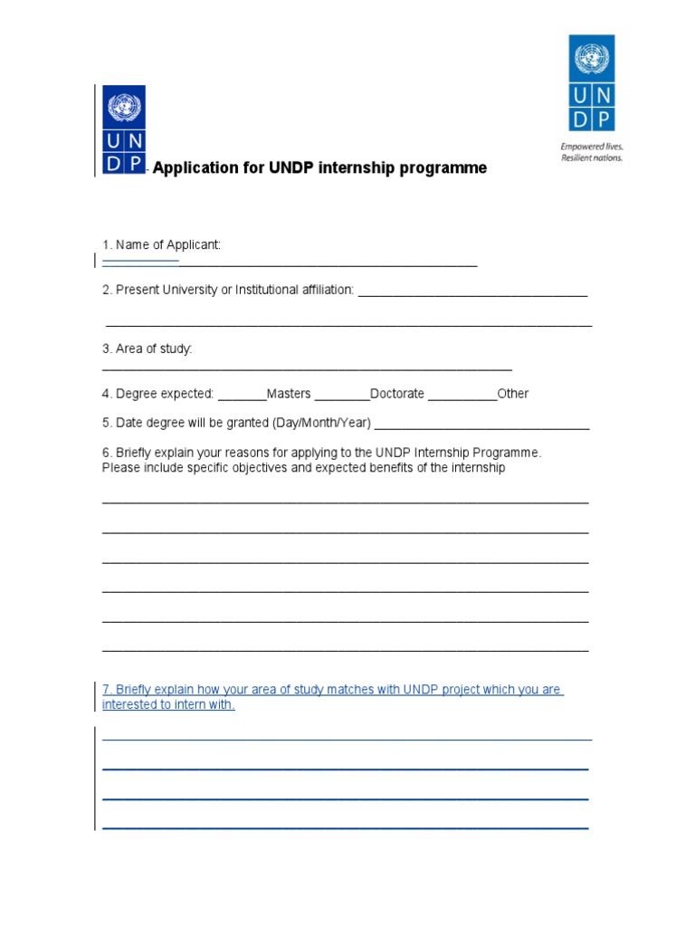 Application Form For UNDP Internship | PDF | Internship | Job Hunting