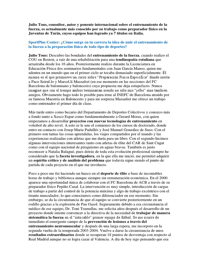Julio Tous. Fuerza, Prevencion de Lesiones y Trabajo Neuromuscular ...