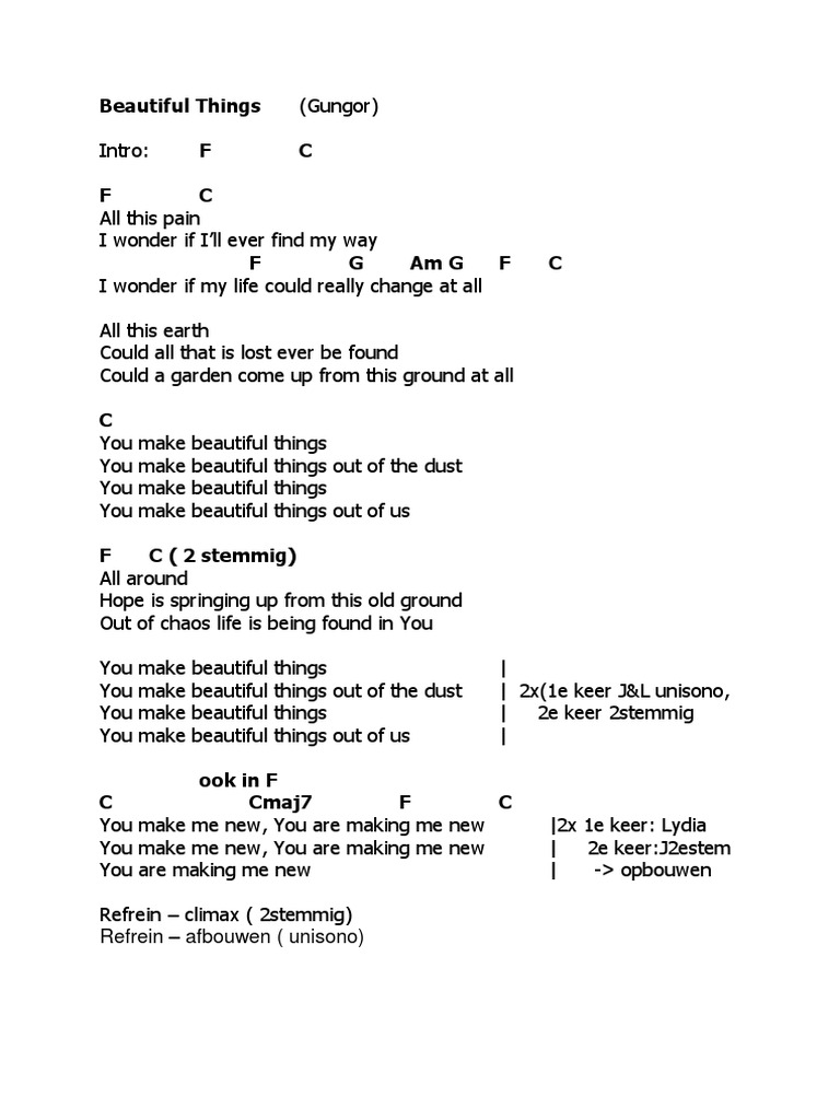 Beautiful Things Guitar Chords