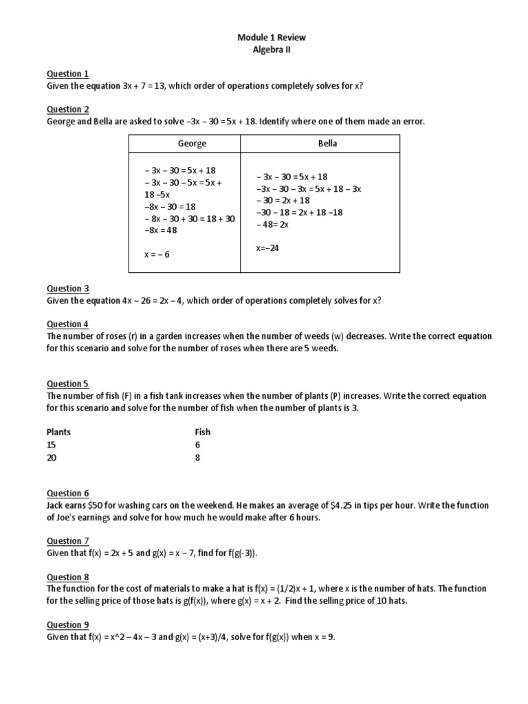 Module 1 Review | PDF | Algebra | Mathematical Analysis