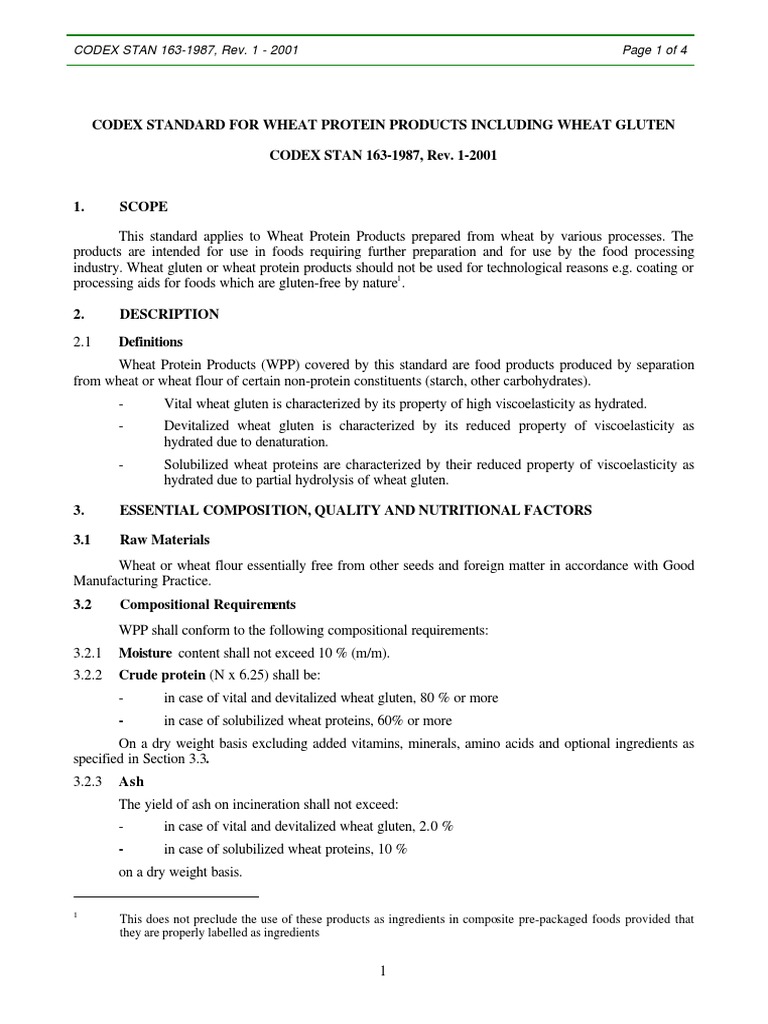 Codex Standard For Wheat Protein Products Including Wheat Gluten | PDF ...