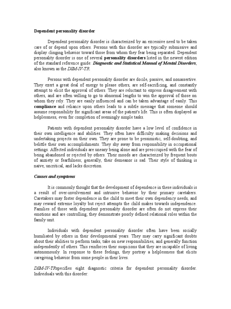 Dependent Personality Disorder | PDF | Personality Disorder | Psychotherapy