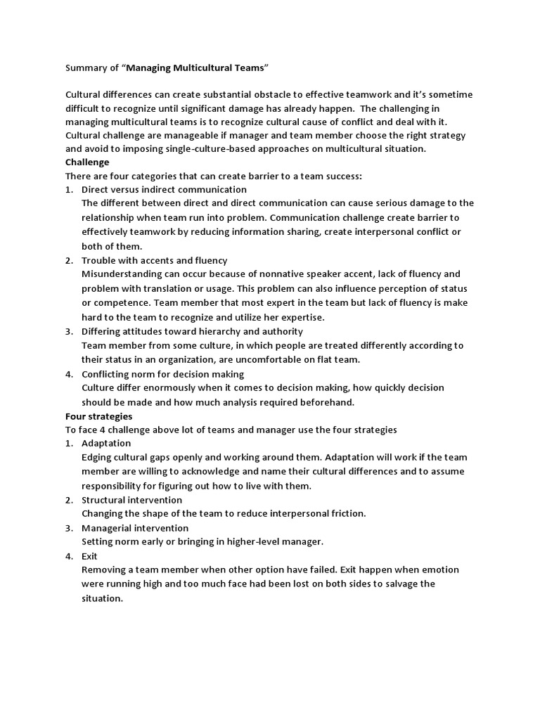 Managing Multicultural Teams | PDF