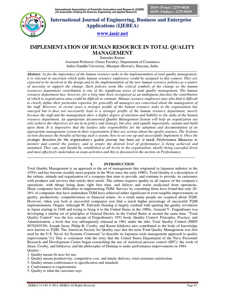 Implementation of Human Resource in Total Quality Management | Download ...
