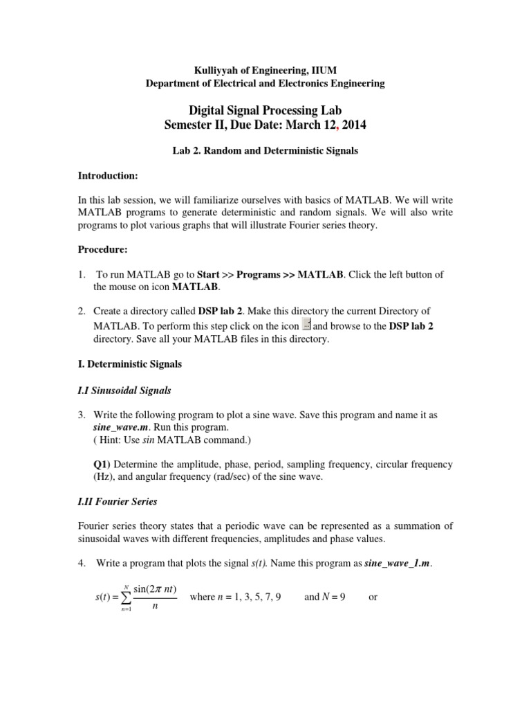 MATLAB Signal Processing Lab | PDF | Signal (Electrical Engineering ...