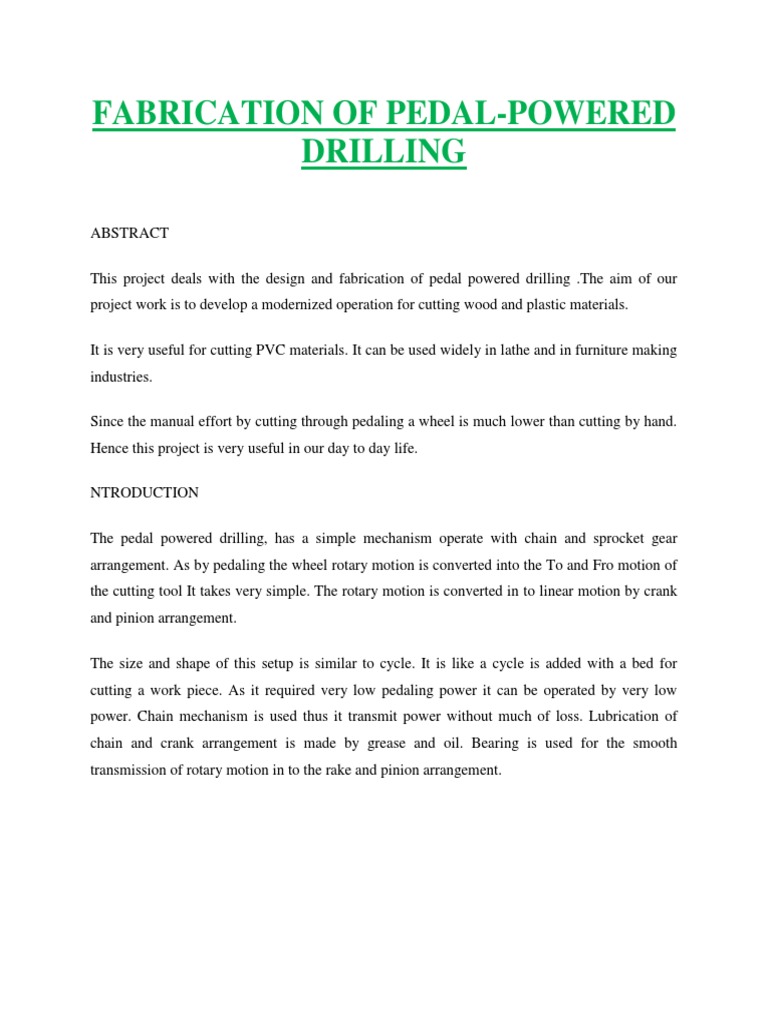 Pedal-Powered Drilling Fabrication | PDF