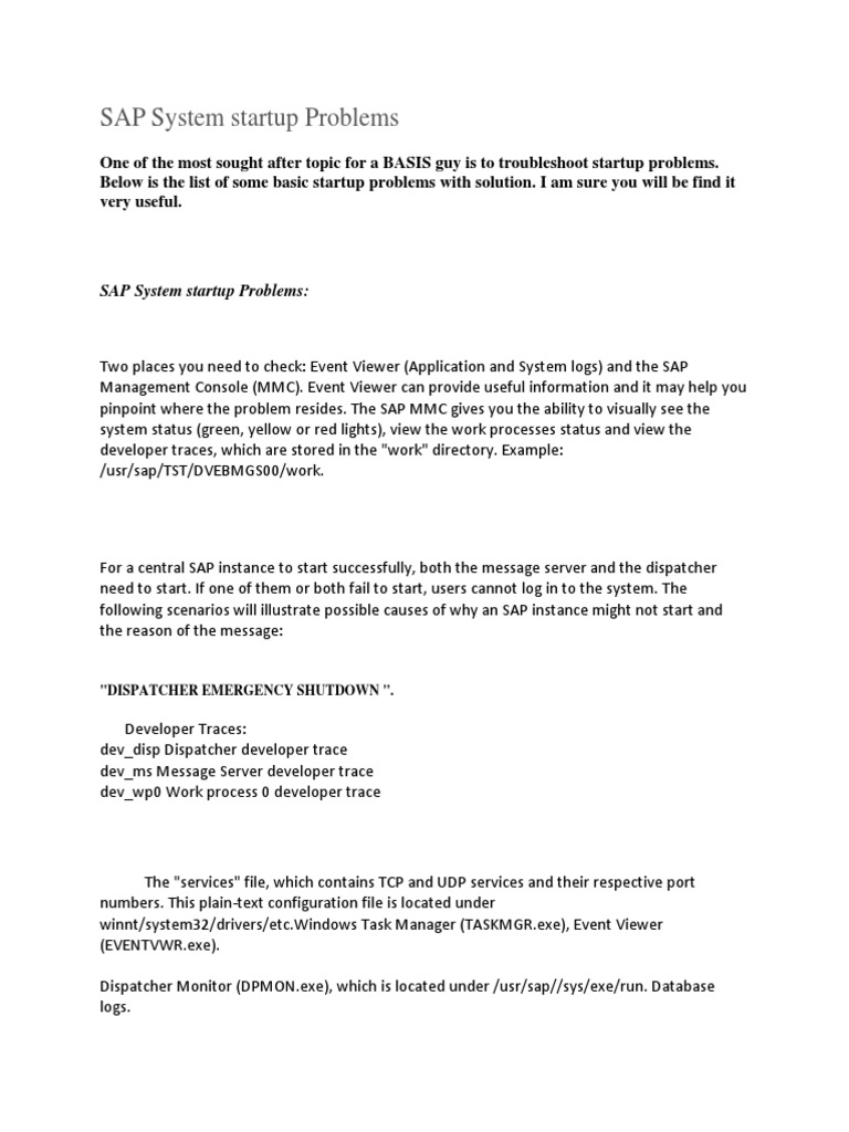 SAP Startup Troubleshooting Guide | PDF