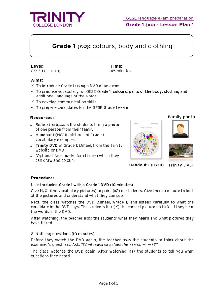 GESE Grade 1 - Lesson Plan 1 - Colours, Body and Clothing (Final ...