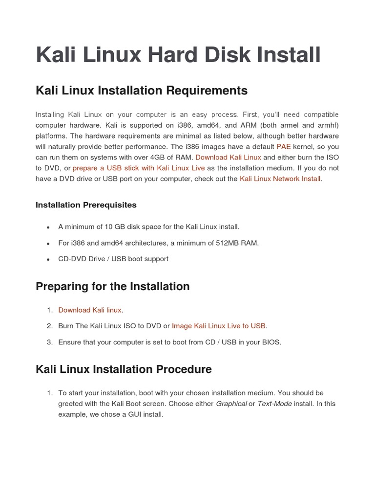 Kali Linux Hard Disk Install | PDF | Installation (Computer Programs) | Linux