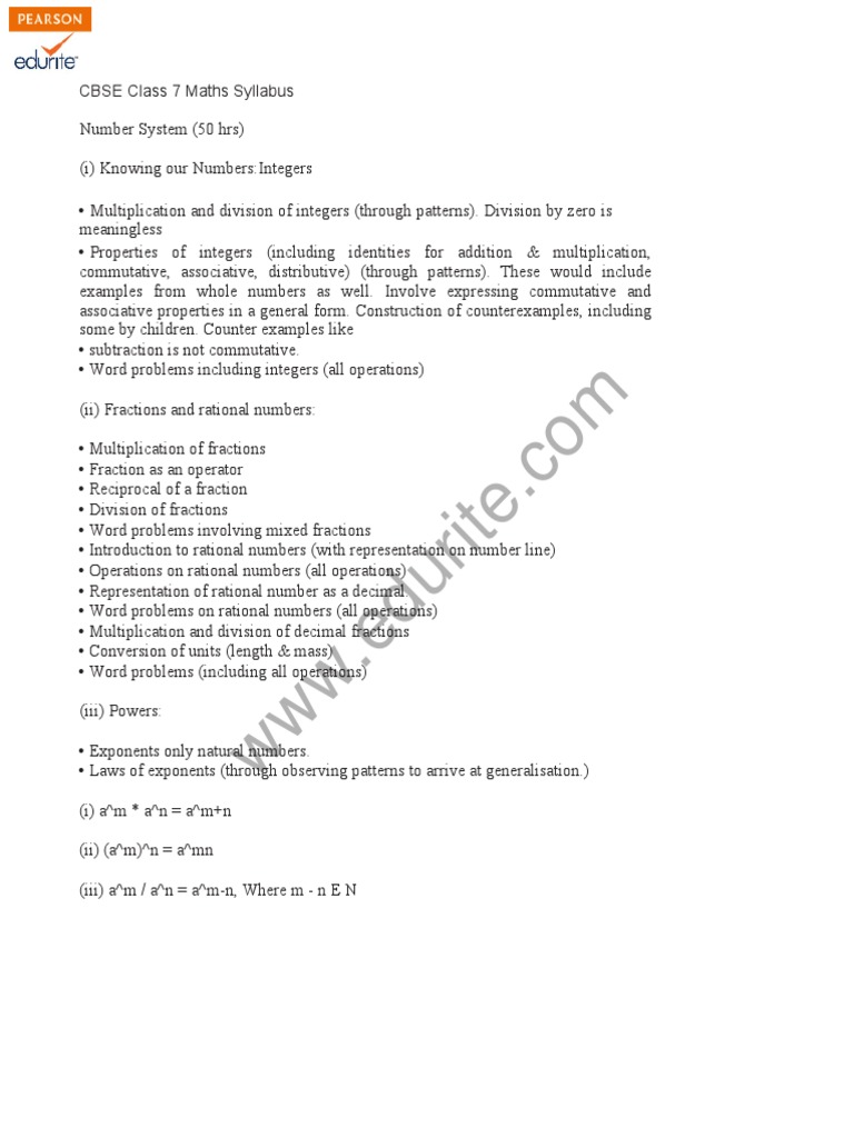 Cbse Class 7 Maths Syllabus 2010-11 | PDF | Fraction (Mathematics ...