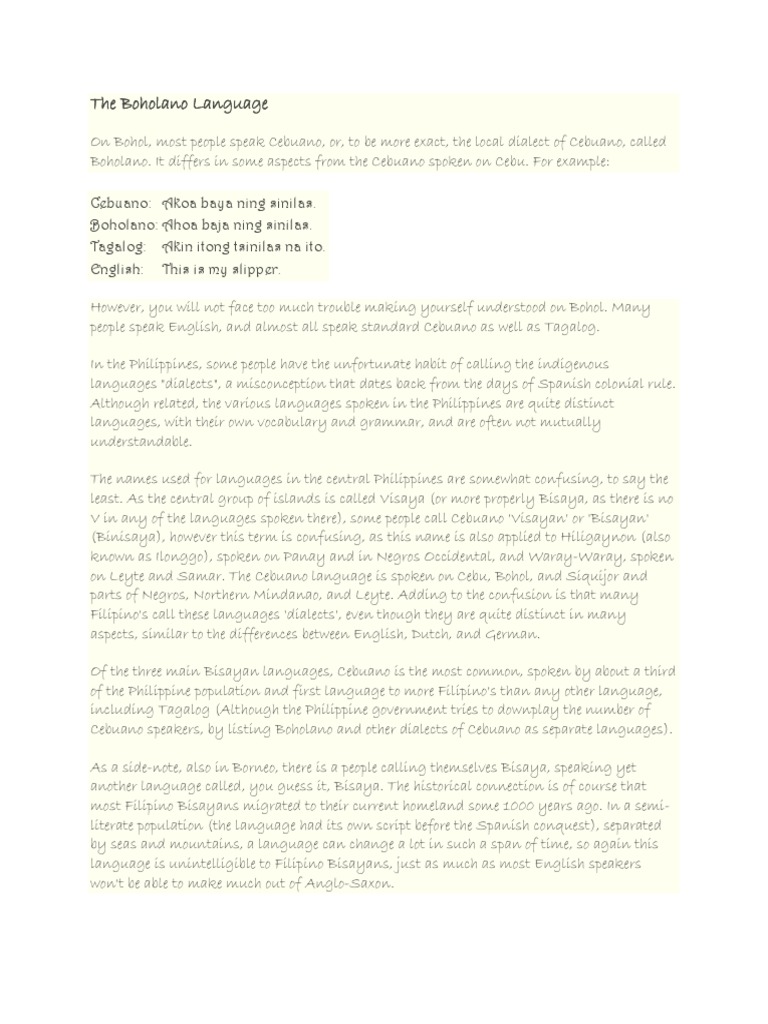 The Boholano Language | PDF | Symbols | Linguistics
