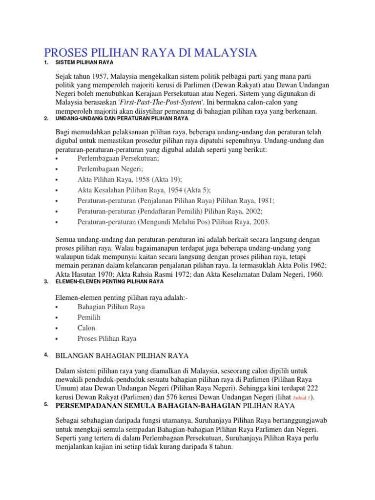 Proses Pilihan Raya Di Malaysia | PDF