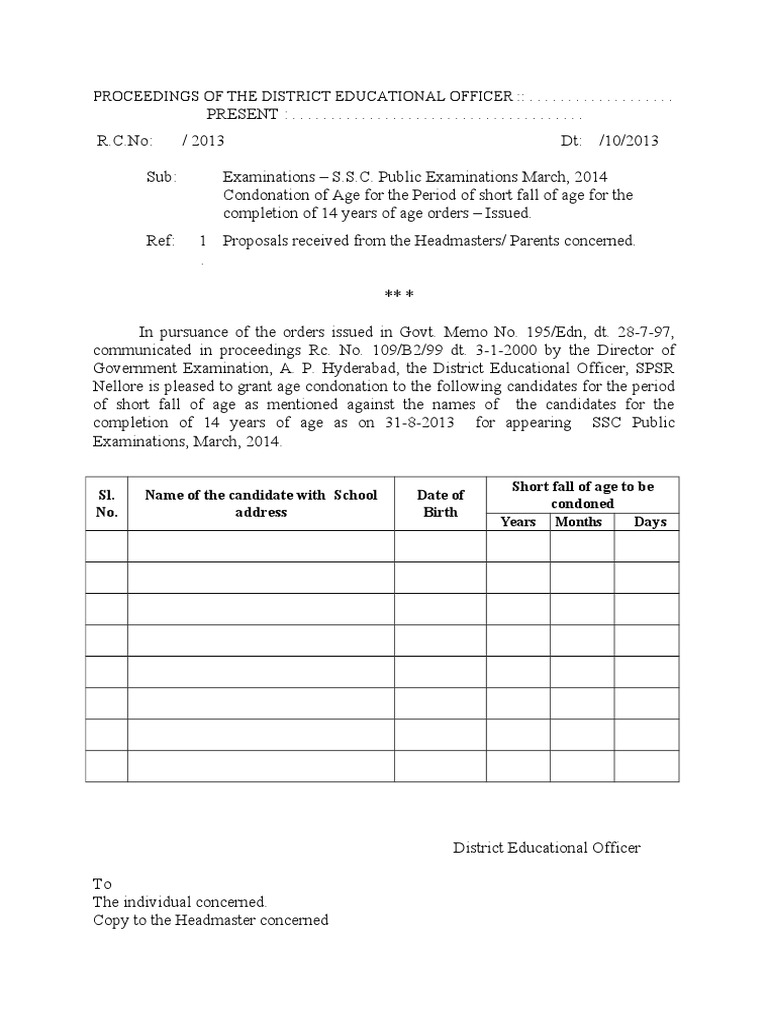 Age Exemption - Request, Proceedings - DEO | PDF | Schools