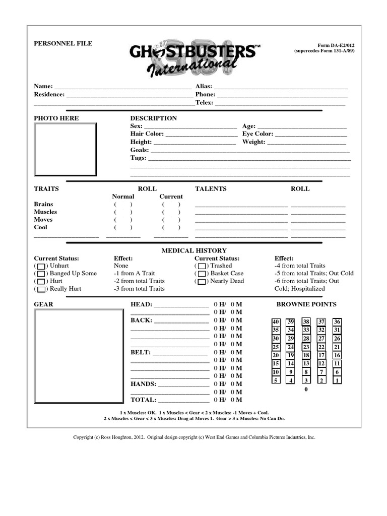 GBI Character Sheet Fillable | PDF