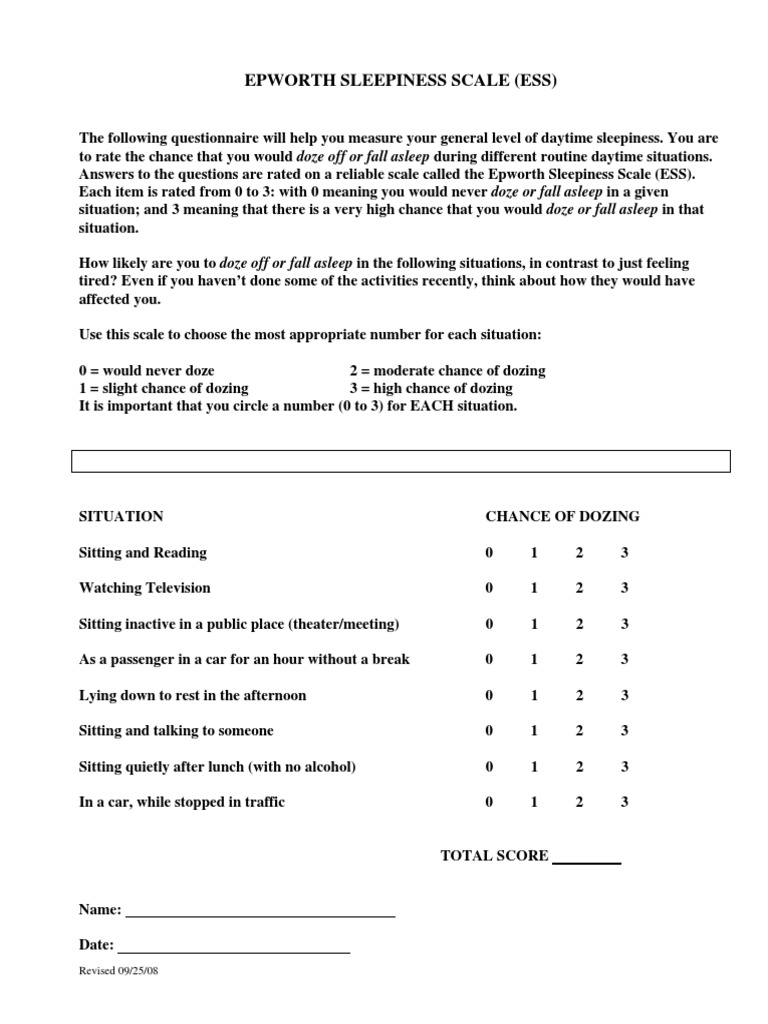 Epworth Sleepiness Scale | PDF