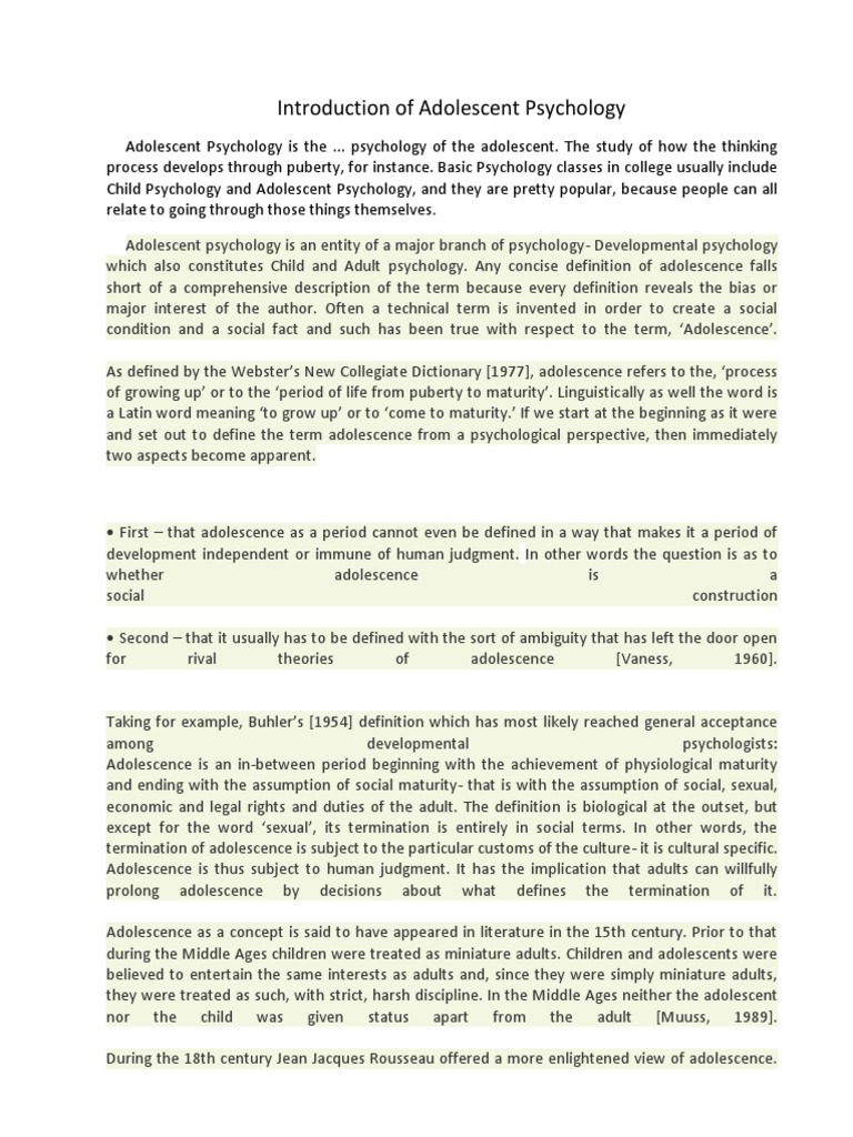 Introduction to Adolescent Psychology: Defining Adolescence from ...
