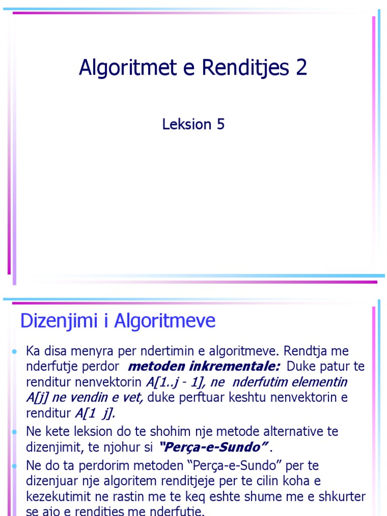 Algoritmike - 2011 - Leksion 5 - Algoritmet e Renditjes 2 | PDF