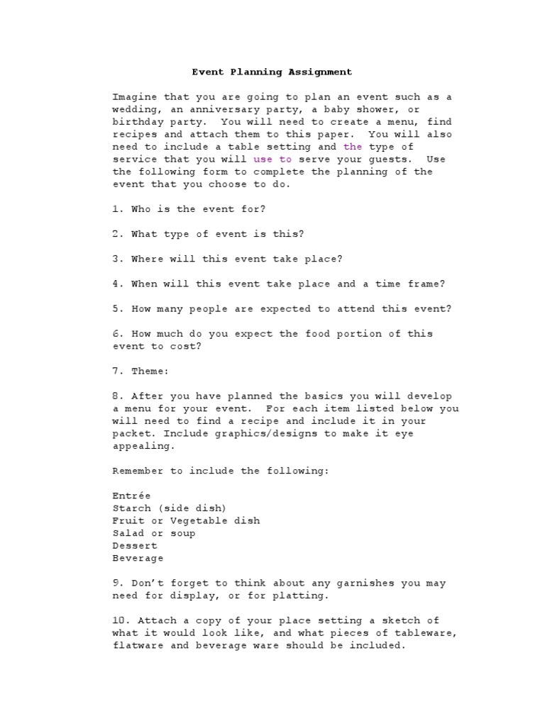 Event Planning Assignment: The Use To | PDF