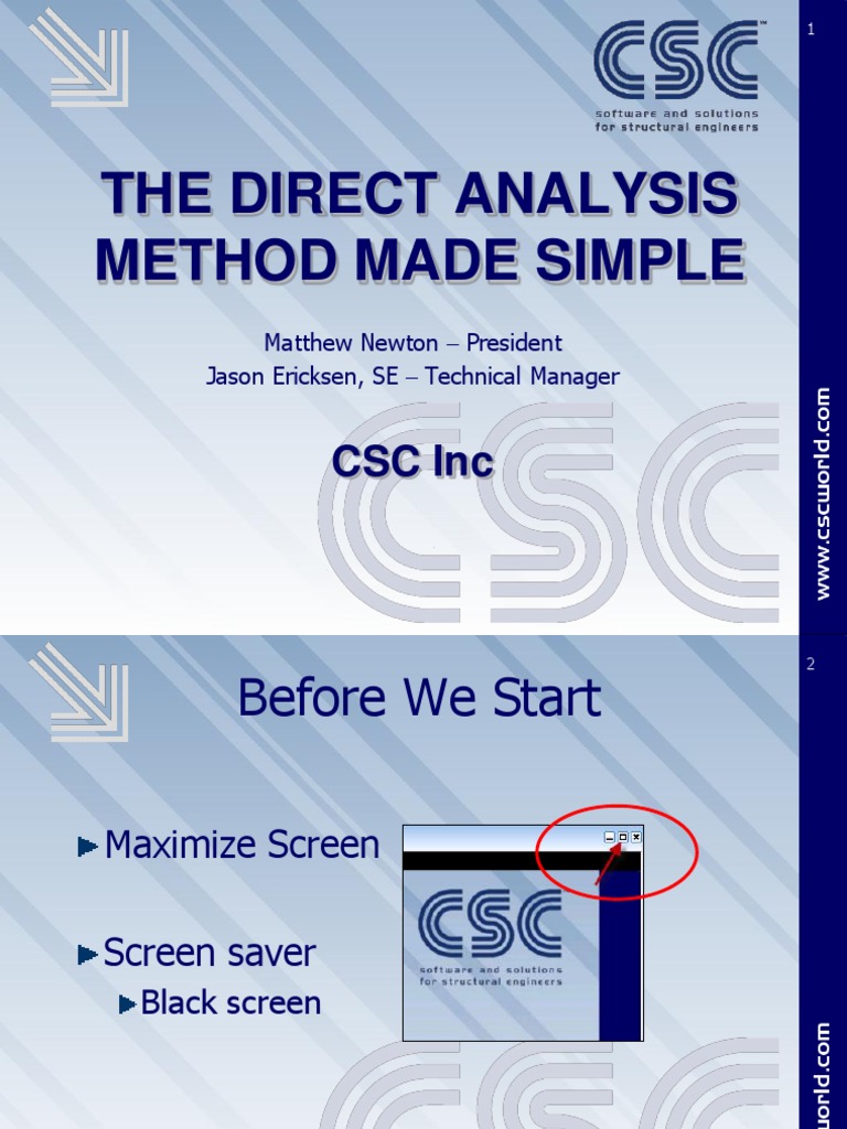 The Direct Analysis Method Made Simple: CSC Inc | PDF | Buckling | Column