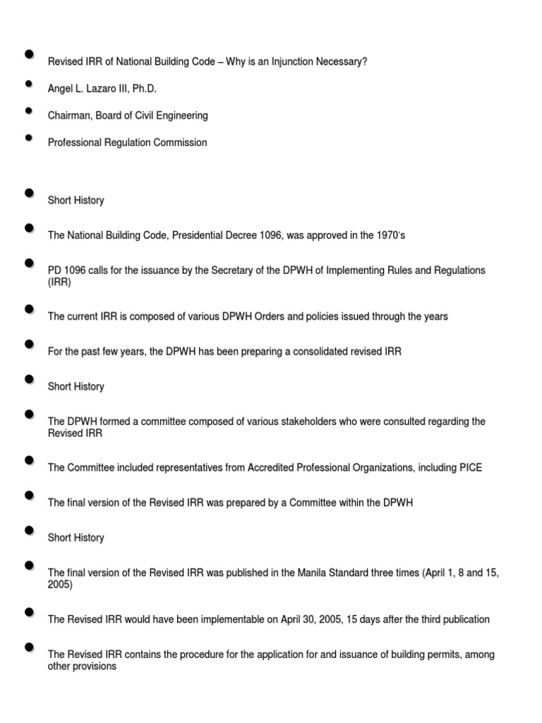 Revised IRR of National Building Code | PDF | Architect | Civil Engineering
