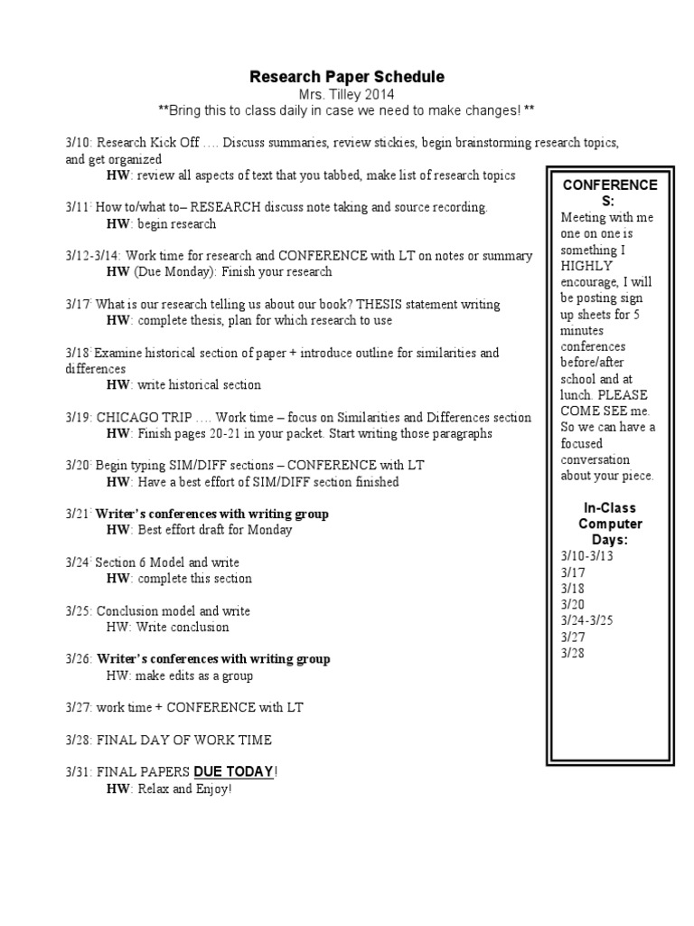 2014 Research Paper Schedule | PDF