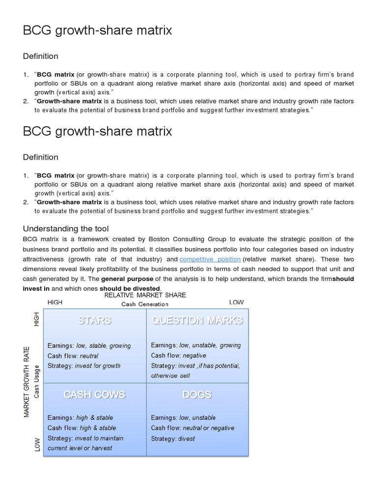 BCG Growth-Share Matrix: Invest in and Which Ones Should Be Divested ...
