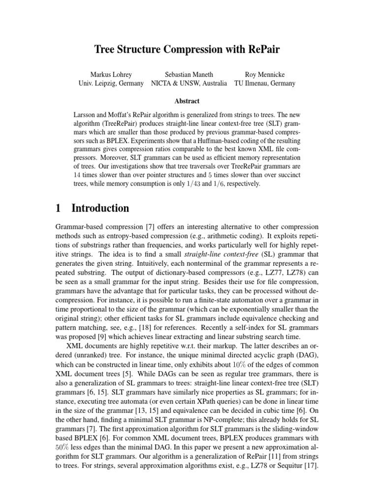 Tree Structure Compression With Repair | Download Free PDF | Data ...