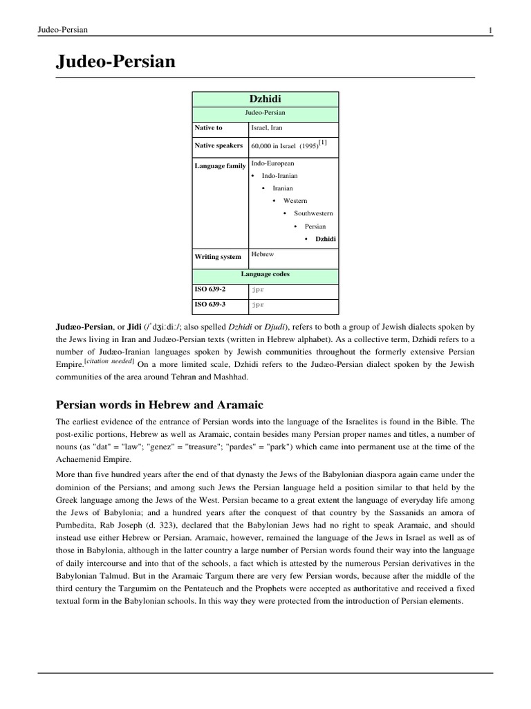 Judeo-Persian: Persian Words in Hebrew and Aramaic | Download Free PDF ...