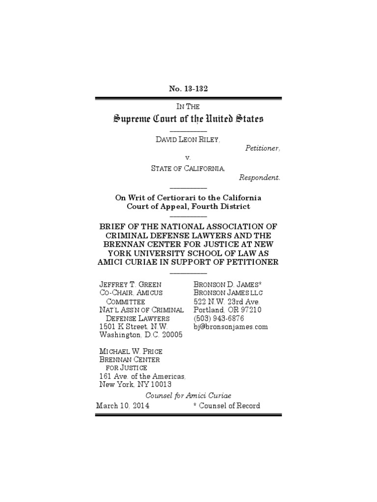 Riley v. California Amicus Brief | Search And Seizure | Search Warrant