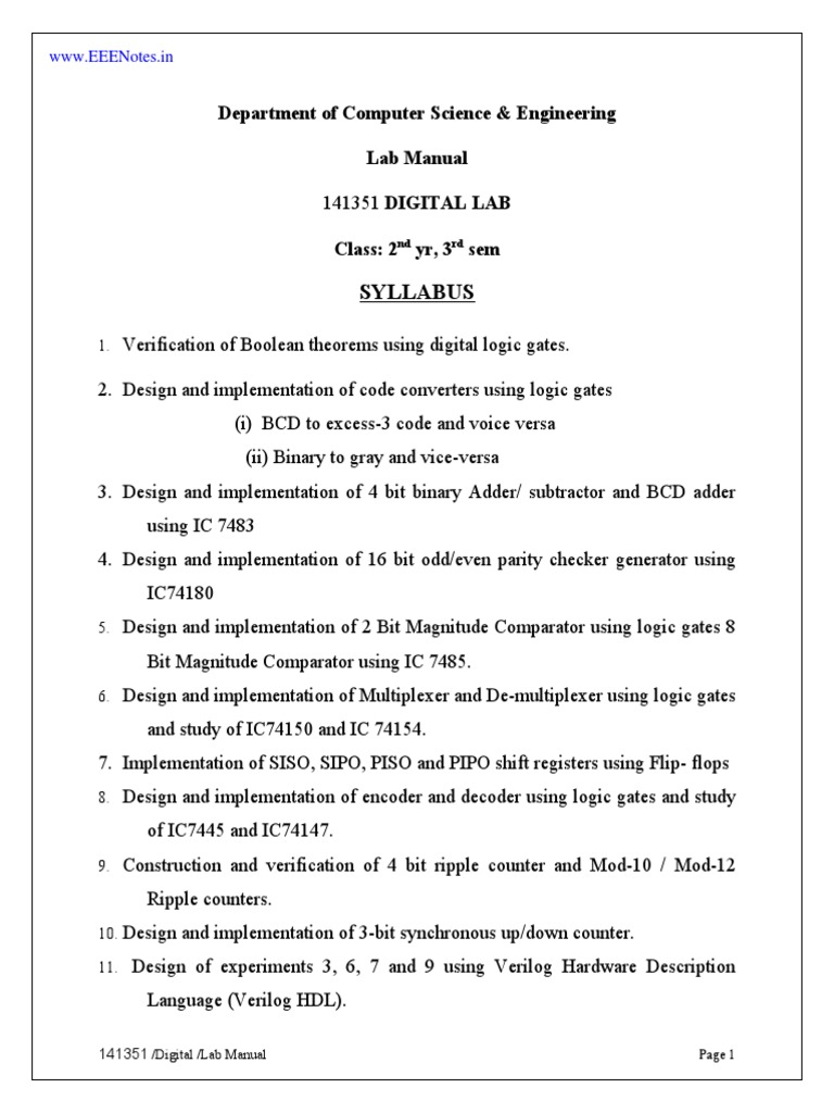 Syllabus: Department of Computer Science & Engineering Lab Manual ...