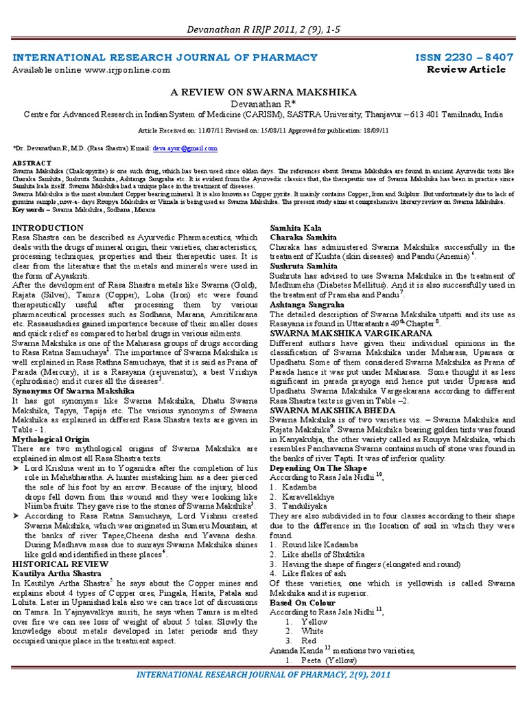 Review Article A Review On Swarna Makshika | PDF | Ayurveda | Nature